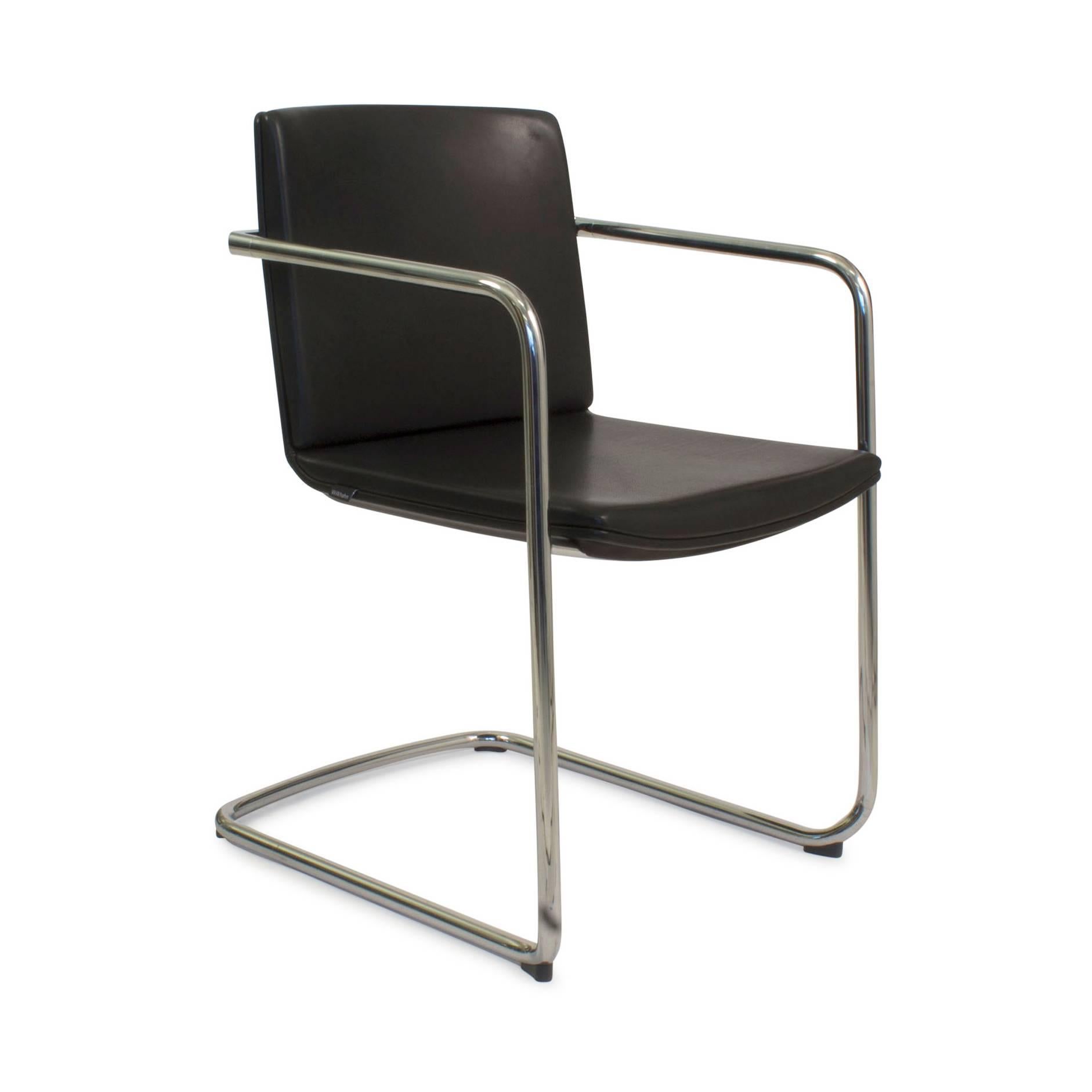 Black Leather and Chrome Neos 183/3 Cantilever Chair by Wiege for ...