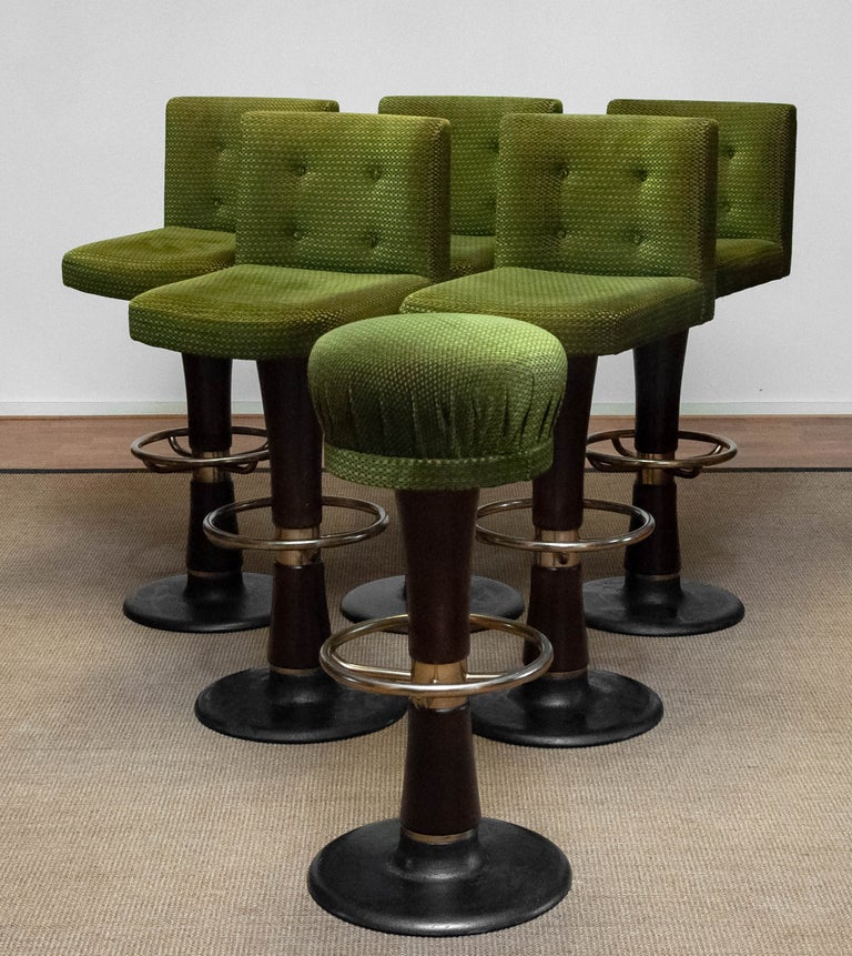 1970s Set Of Six High Quality Heavy Brass And Wooden German Bar / Yacht ...