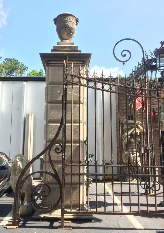 Massive Chateau Wrought Iron and Limestone Entry Gate For Sale at 1stDibs