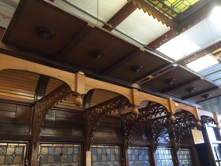 English Pub Bar, Panelling and Stained Glass Ceiling, with Fox and ...