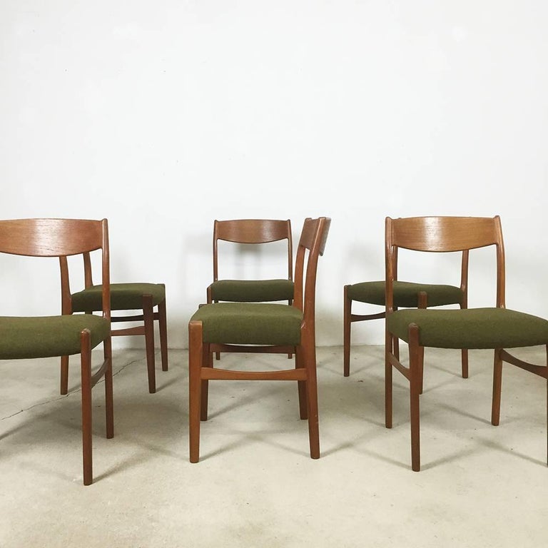 Set of Six Teak Chairs Green Hopsak by G. S. Glyngore Stolefabrik ...