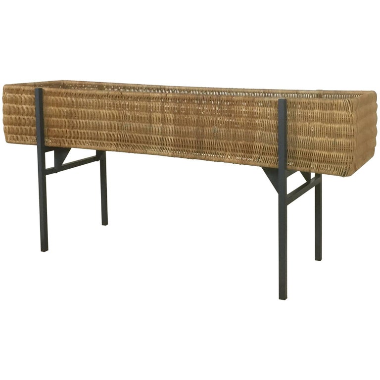 Minimalistic Metal and Rattan Planter Trough Plant Stand, Italy, 1960s ...