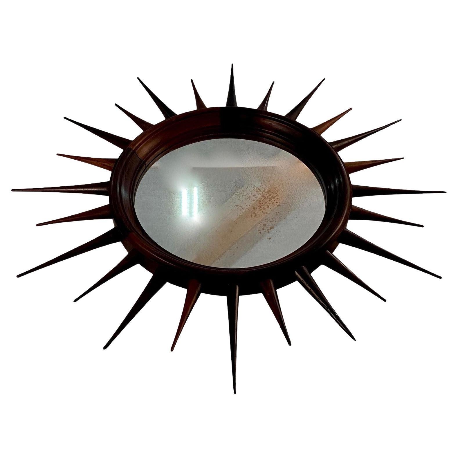 Vintage Sunburst Mirror in Wooden Frame For Sale at 1stDibs