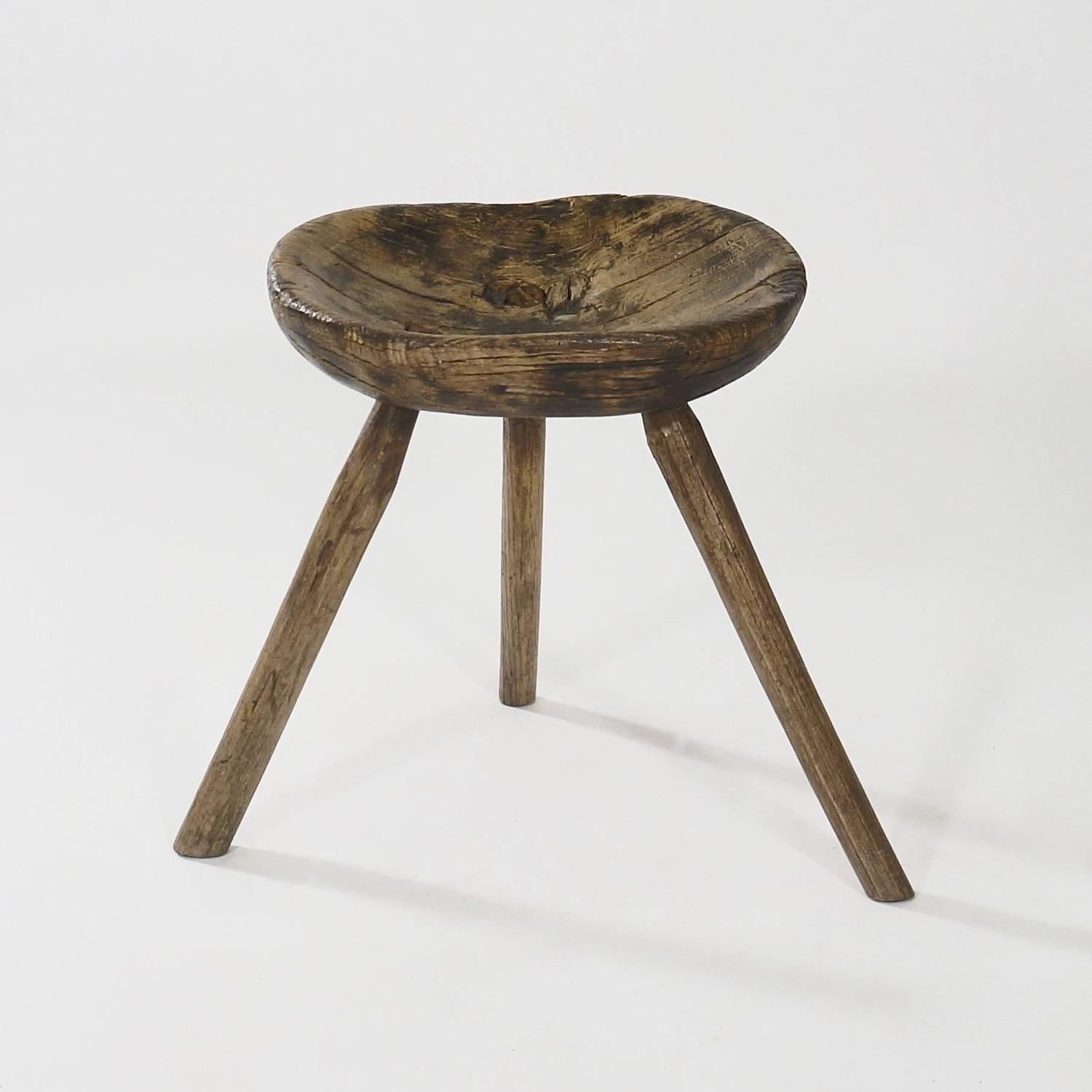 A Rustic Elmwood Milking Stool For Sale at 1stdibs