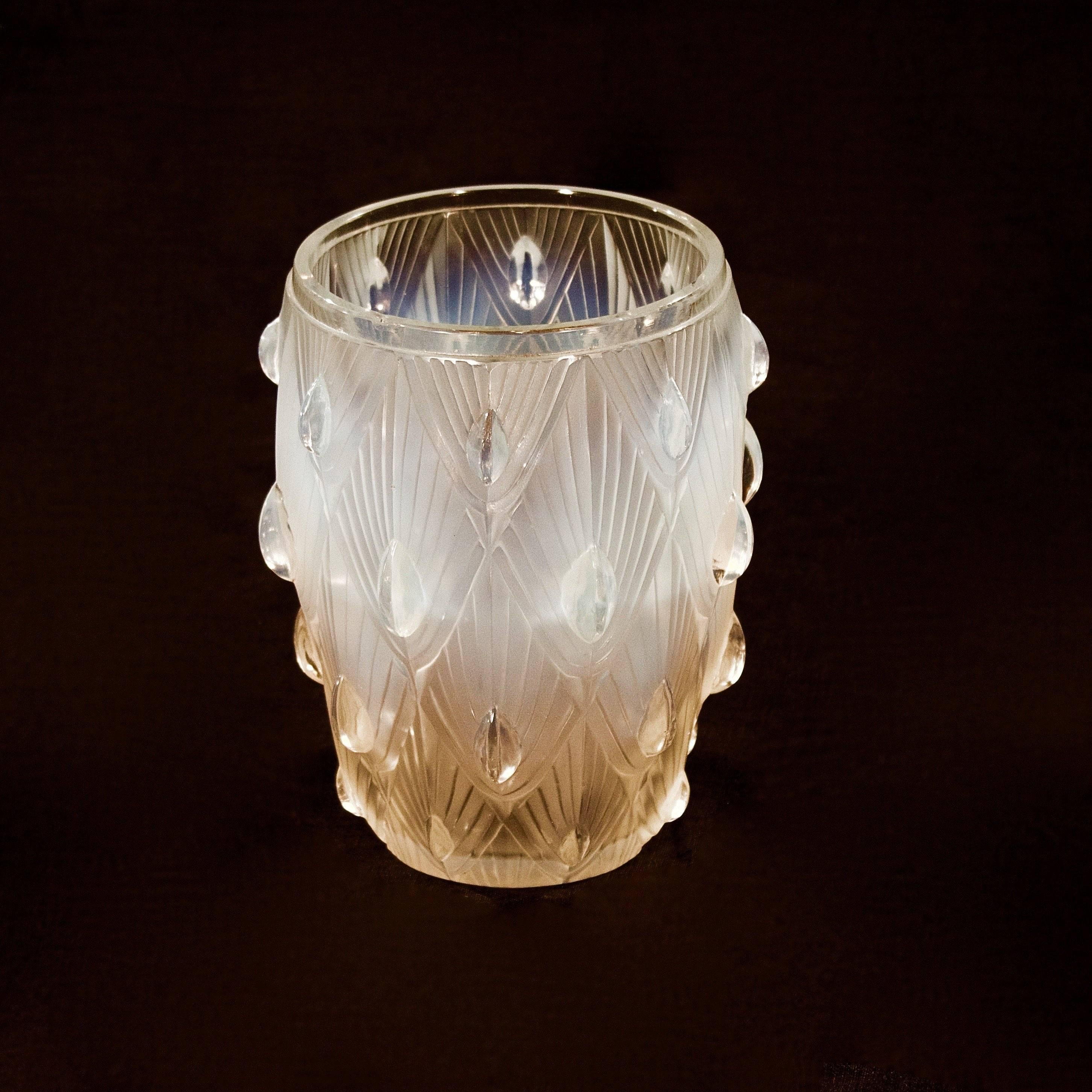Opalescent Moulded Glass Vase by Sabino at 1stDibs
