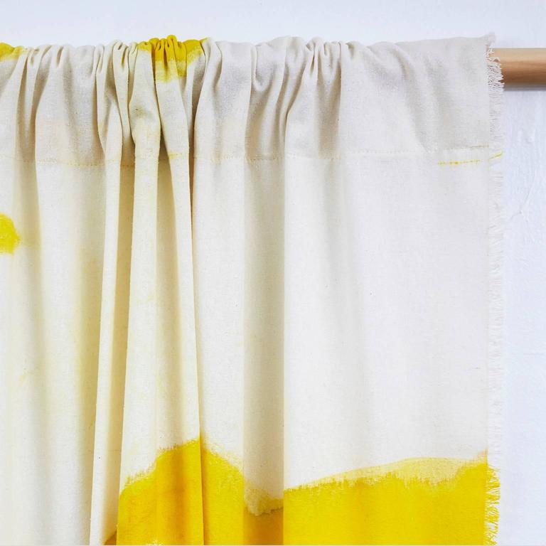 Amoeba Hand-Painted Silk Noil Yellow Curtain For Sale at 1stDibs