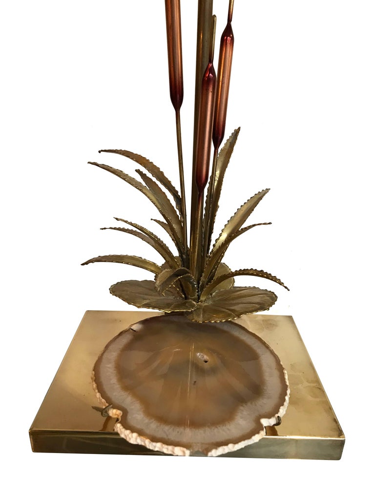Willy Daro Bulrush Lamp with under Lit Agate Slice at 1stDibs