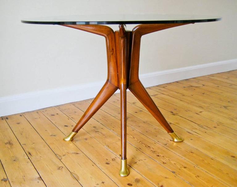 Glass Dining Table or Centre Table Mahogany and Brass, Italian, 1950s ...