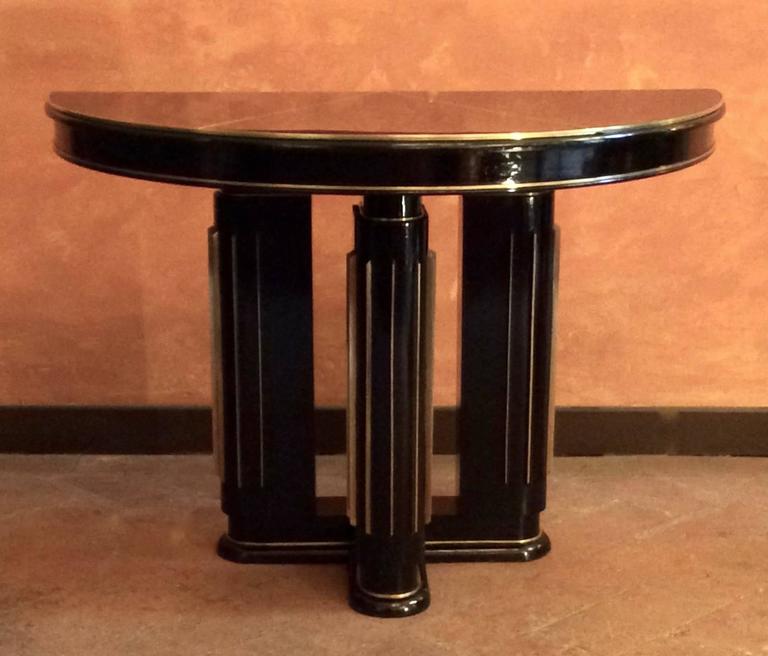 Stunning Pair of Mid-Century Modern Black Consoles with Brass Metal ...