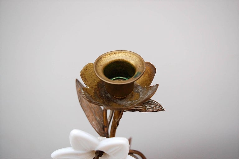 Pair of Antique White Lilly Candlesticks, 19th Century, France at 1stDibs