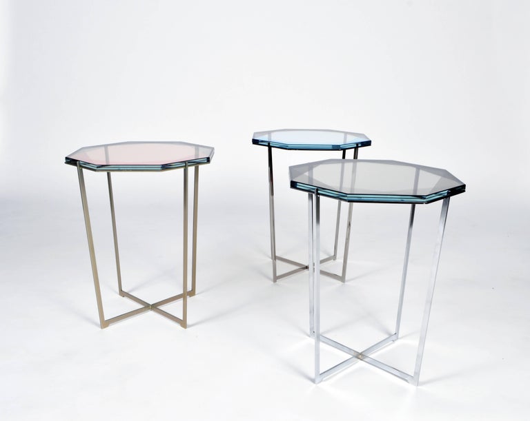 Gem Side Table - Blue Glass w/ Stainless Steel Base by Debra Folz For ...