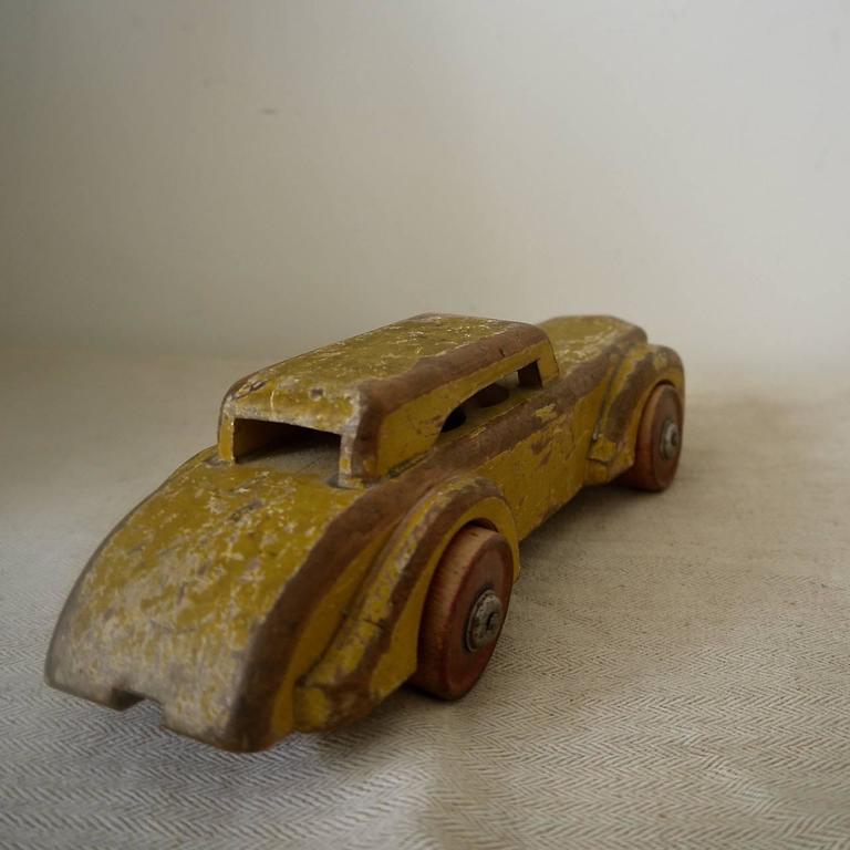 1930s French Painted Yellow Wooden Toy Car at 1stDibs