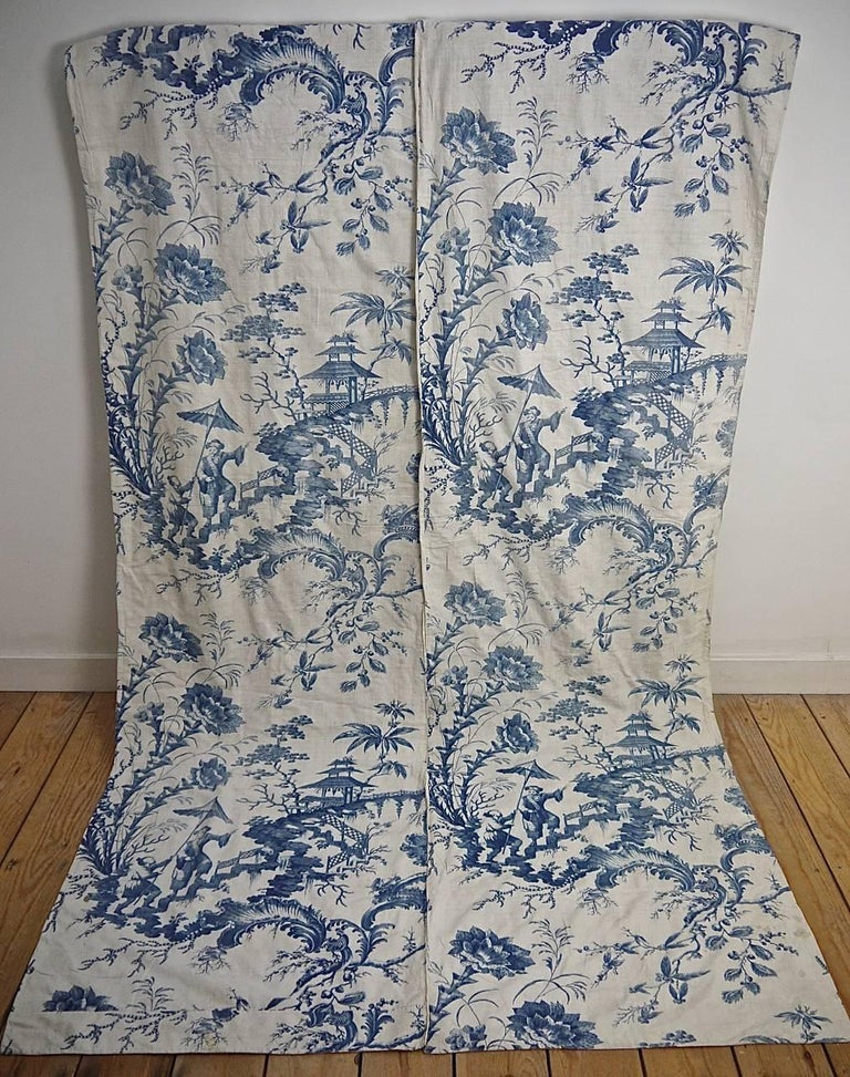 Pair of 18th Century French Antique Chinoiserie Toile Blue and White ...