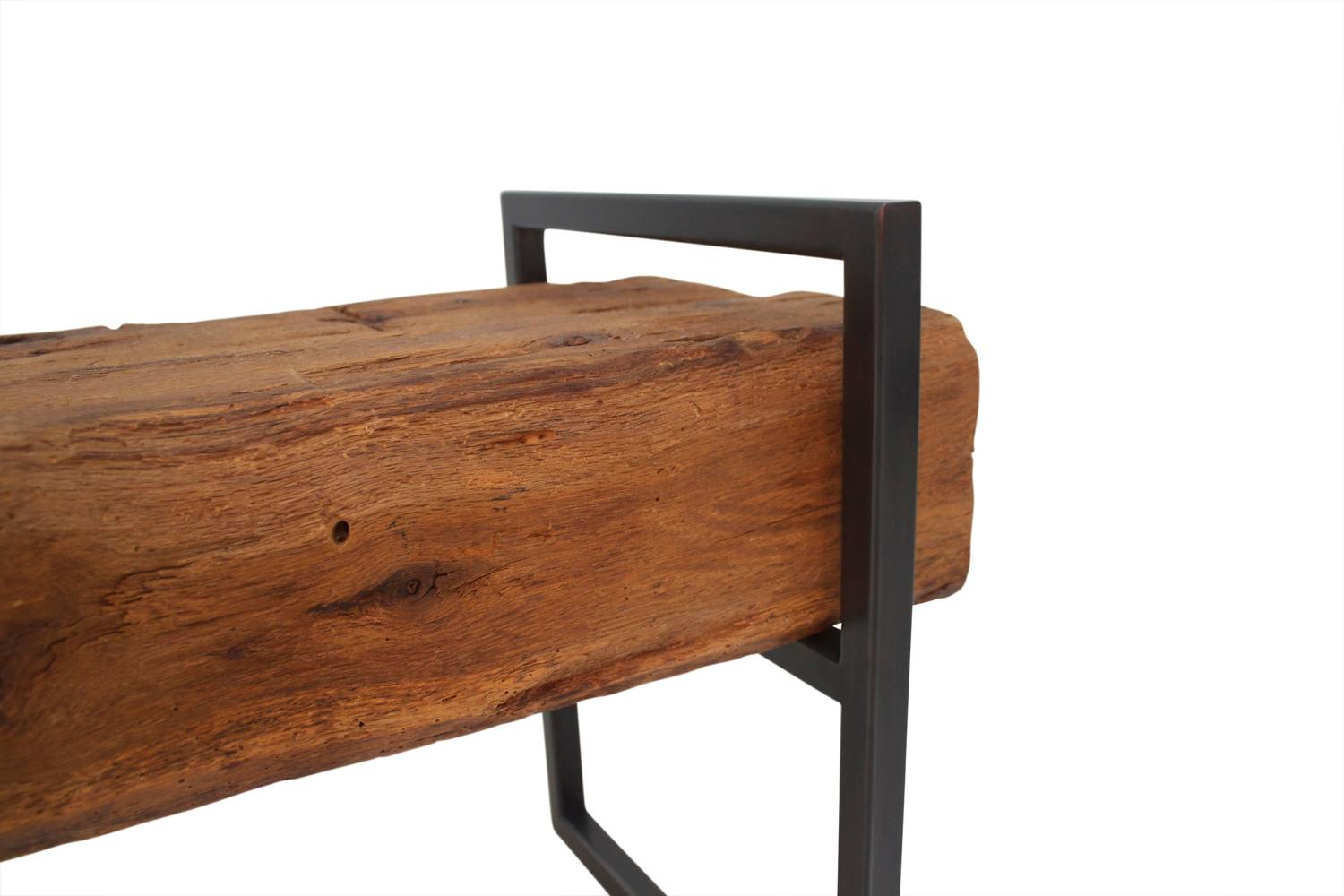 Modern Minimal Beam Bench Reclaimed Structural Oak Beams Welded Steel ...