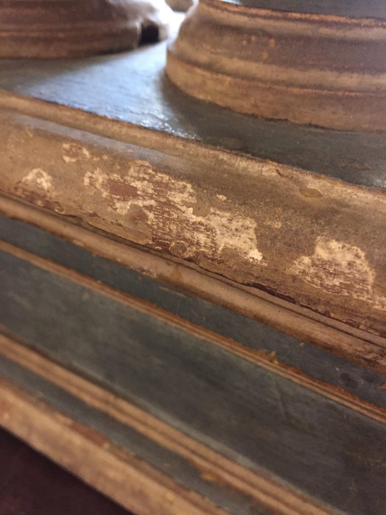 17th Century Italian Ballot Voting Urn Carved Blue and Red Painted Wood ...