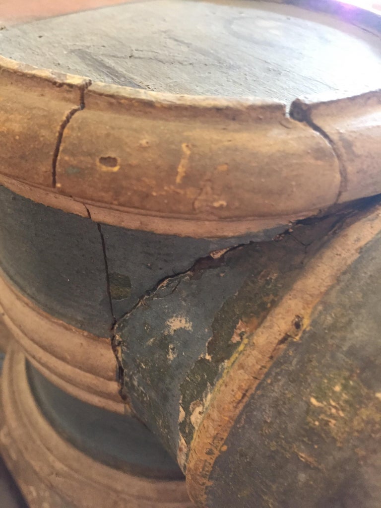 17th Century Italian Ballot Voting Urn Carved Blue and Red Painted Wood ...