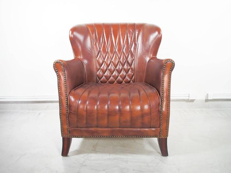 Late 20th Century Classic Brown Leather Quilted Club Chair at 1stDibs