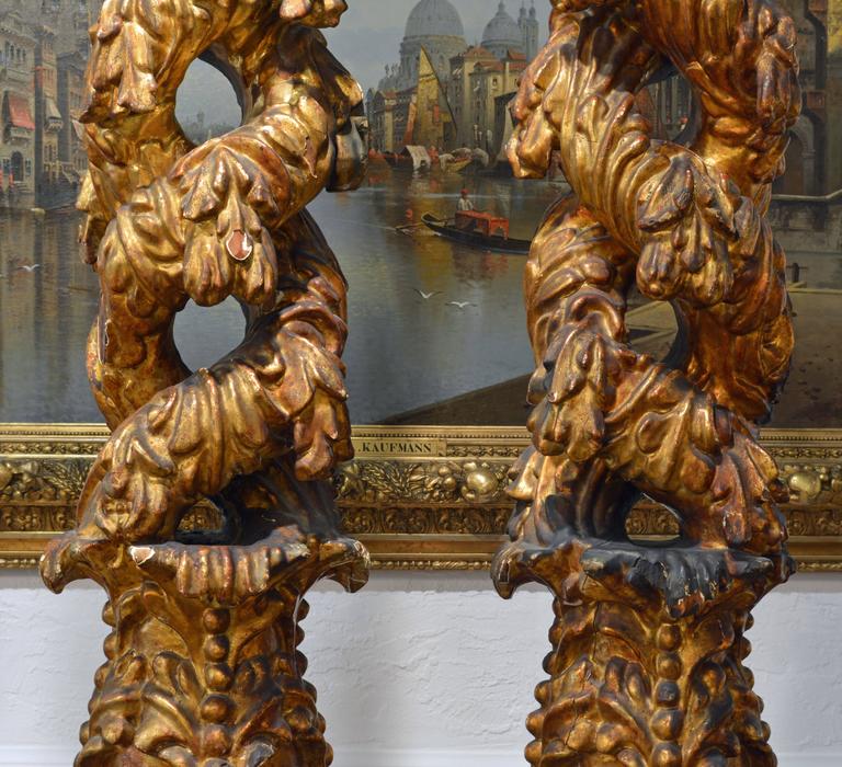 Pair of 17/18th Century Carved Italian Baroque Open Solomonic Giltwood ...
