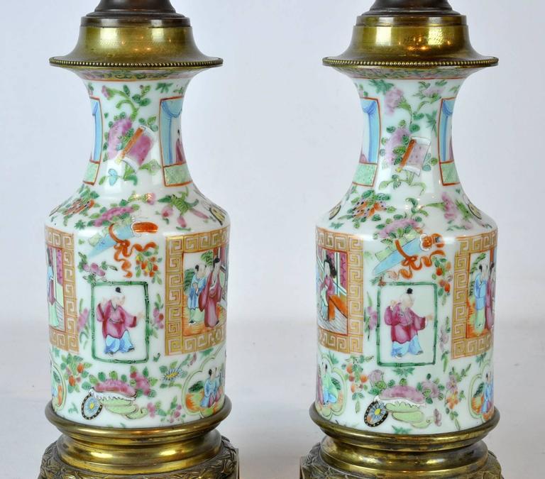 Pair of Small-Scale Chinese Rose Mandarin Lamps with Bronze Mounts at ...