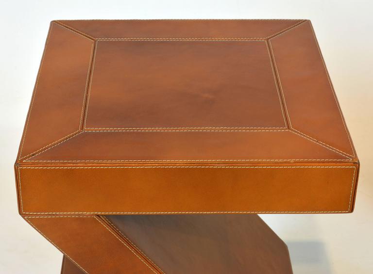 Pair of Vintage Sharp Modern Design Leather Clad Z-Themed Side or End ...