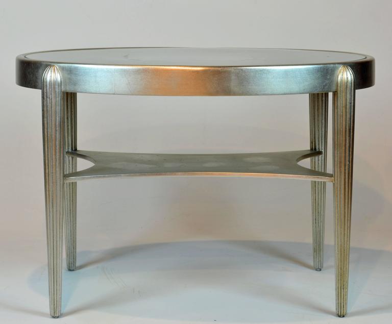 Vintage Deco Style Modern Oval Silvered Two-Tier Cocktail Table with ...