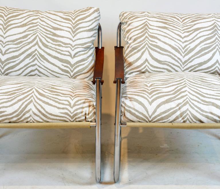 Pair of Mid-Century Modern Chrome and Leather Straps Safari Style ...