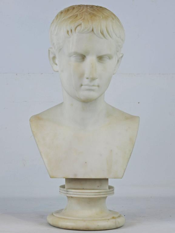 19th Century Carved Marble Bust of Young Octavian, Later Emperor Caesar ...