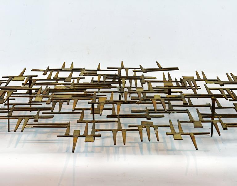 Mid-Century Modern Structural Parcel Gilt Metal Wall Sculpture by Mark ...