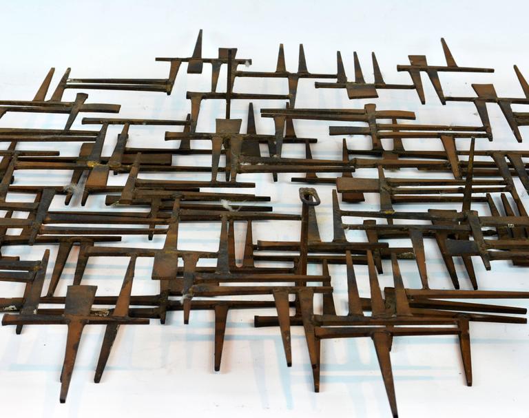 Mid-Century Modern Structural Parcel Gilt Metal Wall Sculpture by Mark ...