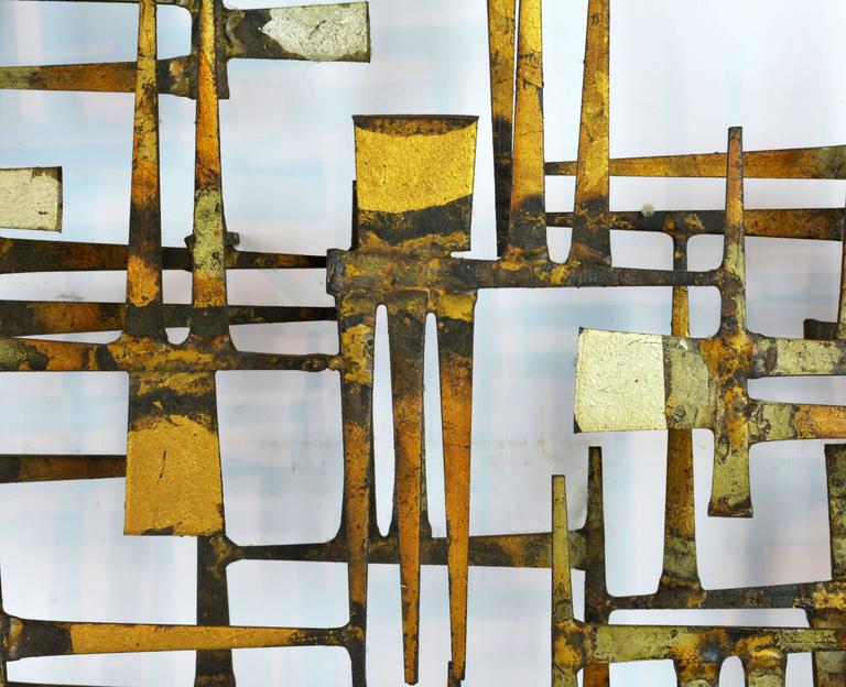 Mid-Century Modern Structural Parcel Gilt Metal Wall Sculpture by Mark ...