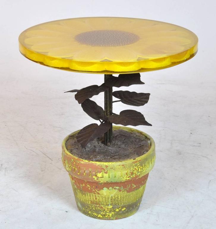 Mid-Century Acrylic Sunflower Table with Metal Base and Leaves in ...