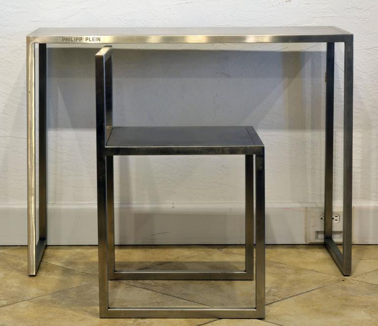 Original Philipp Plein Design Stainless Steel Bauhaus Style Work Table ...