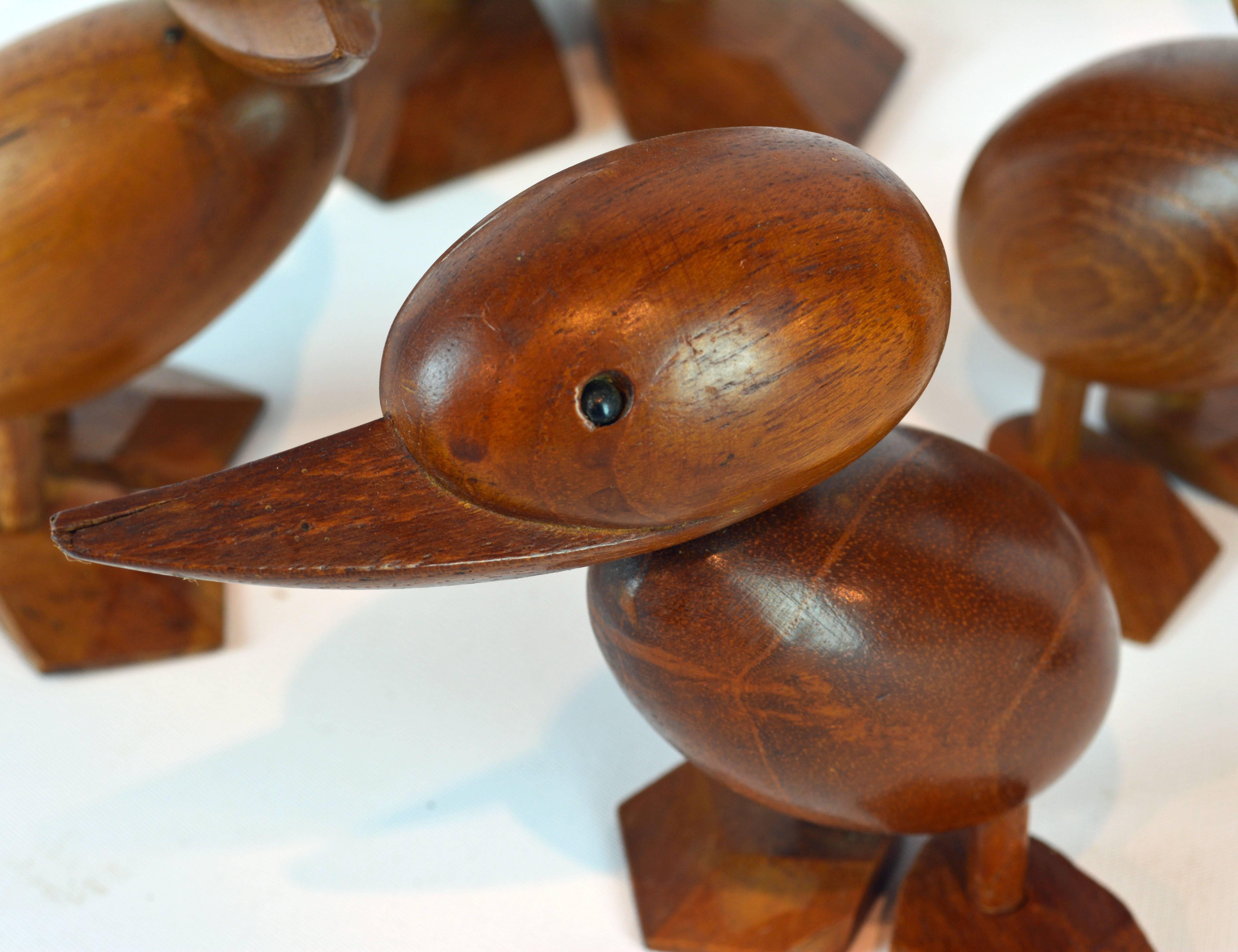 Mid-Century Modern Vintage Family of Six Handmade Teak Wood Ducks, Hans ...