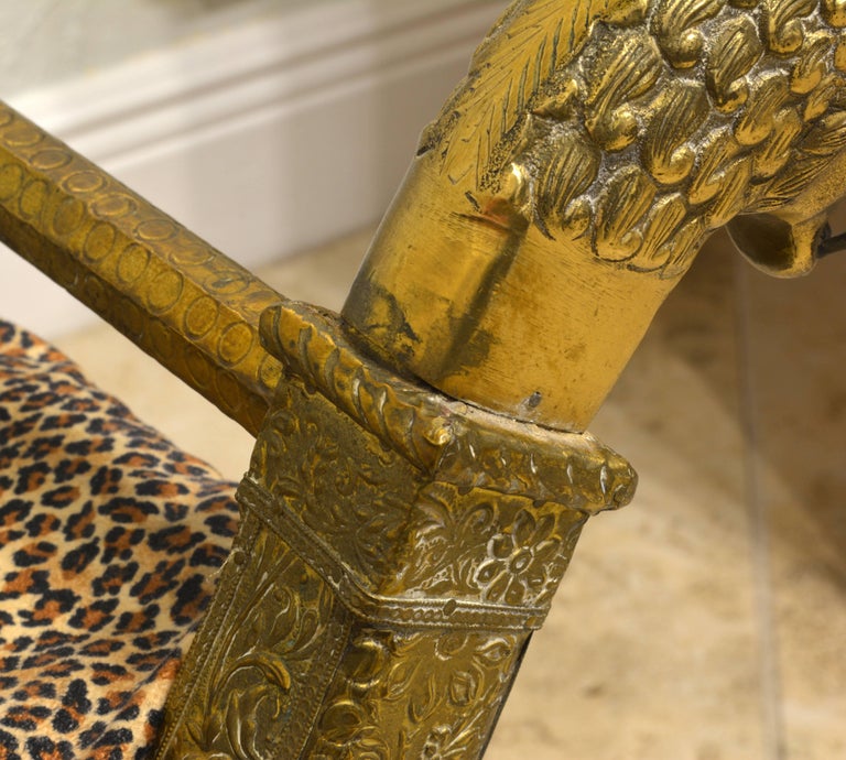 Anglo-Indian Brass Repousse Clad Lion's Head and Paw Feet Curule Bench ...