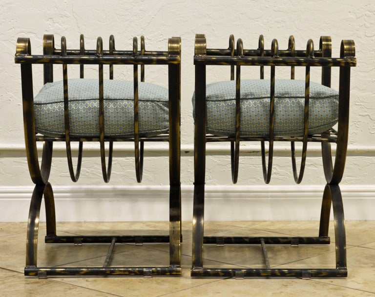 Pair of Classical Style steel patinated Curule' Chairs with a Modern ...