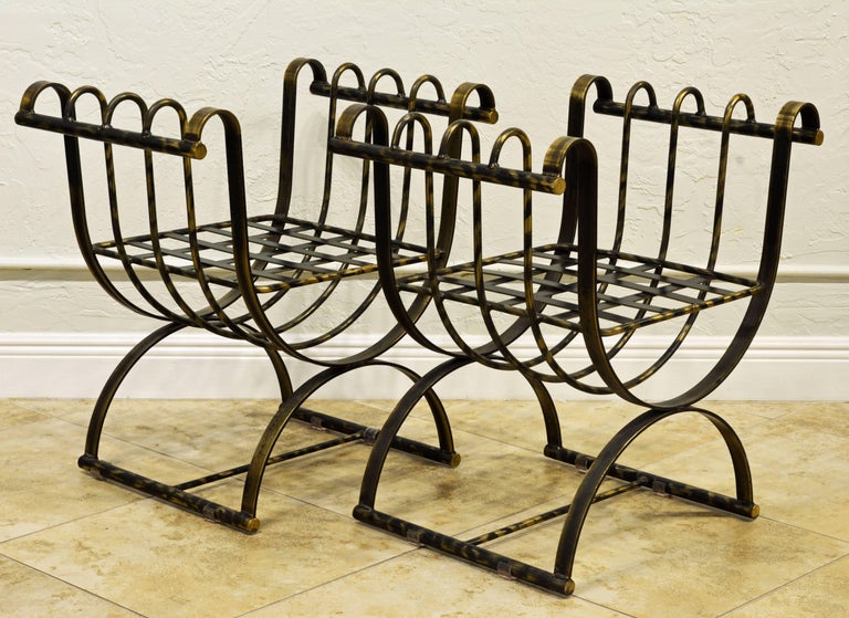 Pair of Classical Style steel patinated Curule' Chairs with a Modern ...