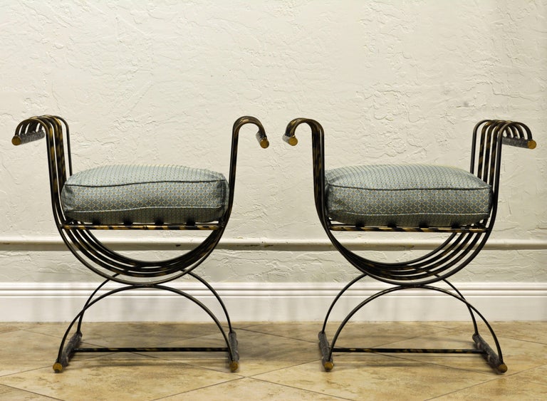 Pair of Classical Style steel patinated Curule' Chairs with a Modern ...
