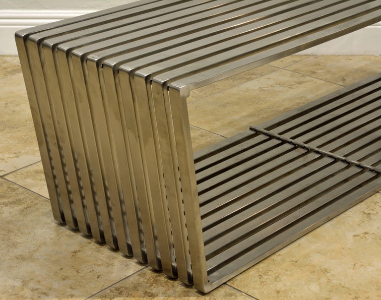 MidCentury Modern Style Brushed Aluminum trapezoid Shape Slat Bench ...