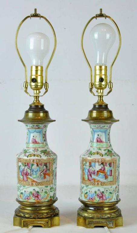 Pair of Small-Scale Chinese Rose Mandarin Lamps with Bronze Mounts at ...
