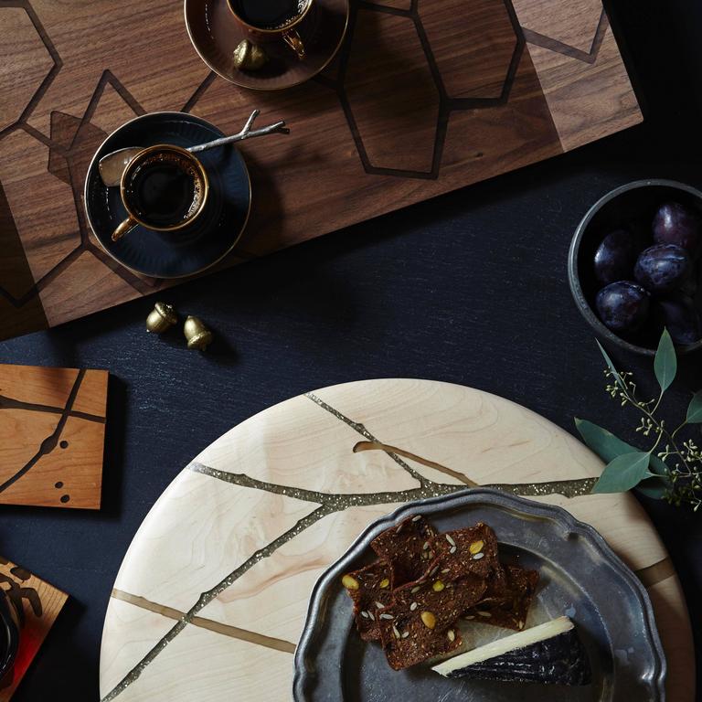 Hazy Floozan Centerpiece Turntable Tray in Maple with Inlaid Resin - In ...