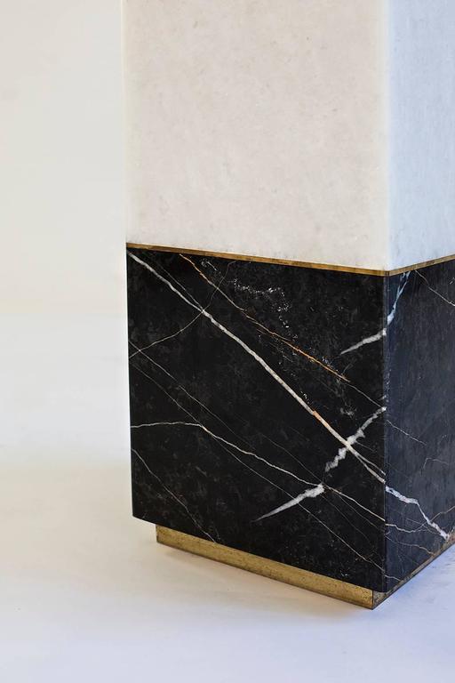 Meta Pedestal in White Quartz, Black Marble with Brass Details at ...