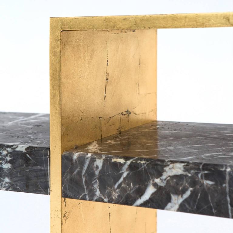 Found Long Bench in Grey Marble, Steel "Gold Leaf" and Dyed Solid White ...