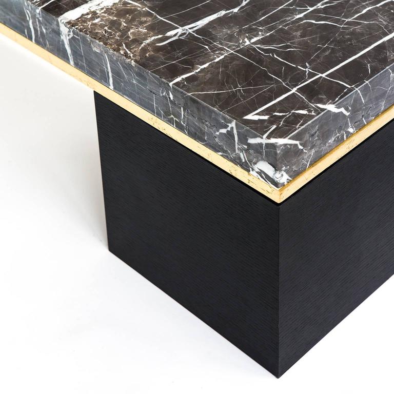 Bench in Grey Marble, Steel "Gold Leaf" and Dyed Solid White Oak For ...