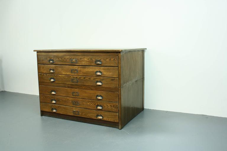 1930s Wooden Plan Chest Architect Drawers with Brass Handles at 1stDibs