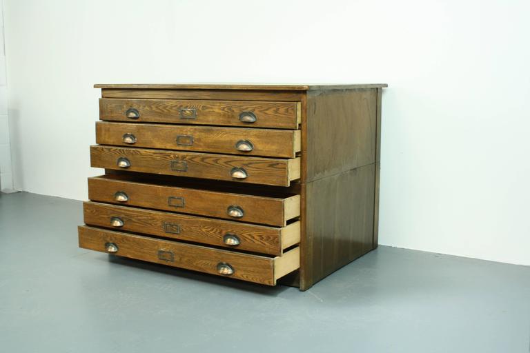 1930s Wooden Plan Chest Architect Drawers with Brass Handles at 1stDibs
