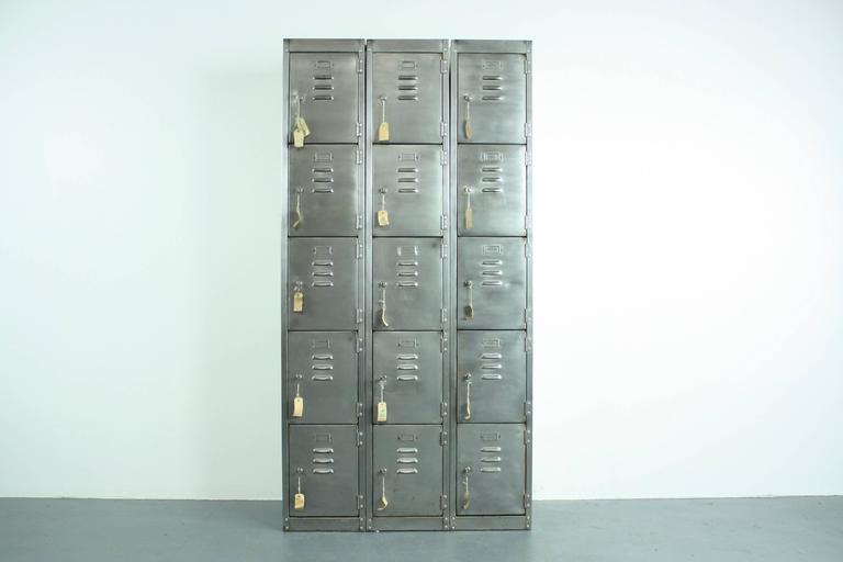 Vintage Industrial 15 Compartment Stripped and Polished School Locker ...