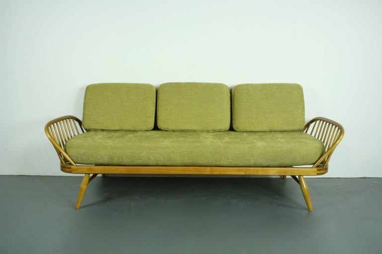 Vintage Ercol 355 Studio Couch Sofa Bed in Beech with Green Upholstery ...
