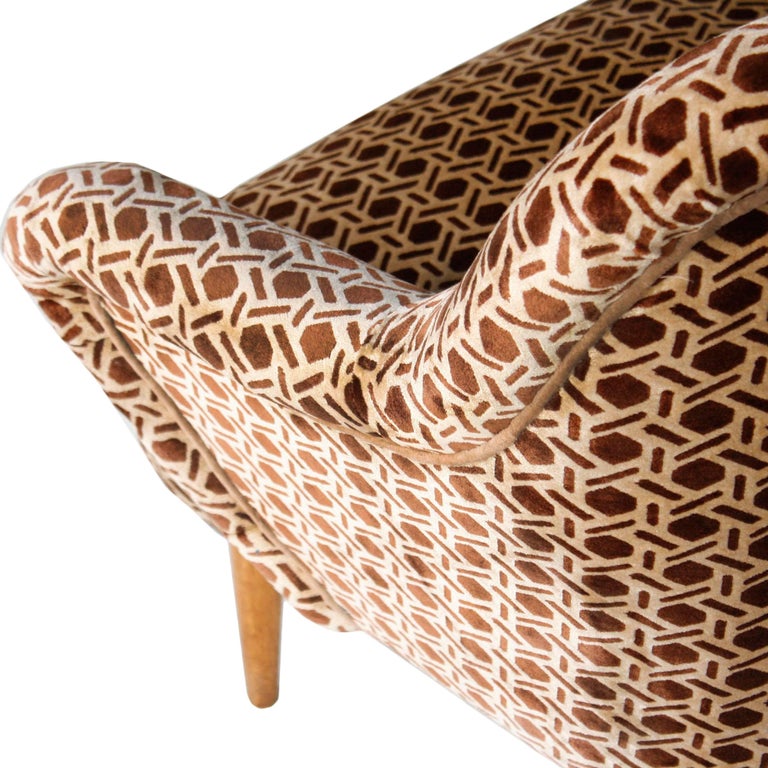 Midcentury Curved Brown Beige Oak Rubelli Velvet Italian Armchair ...