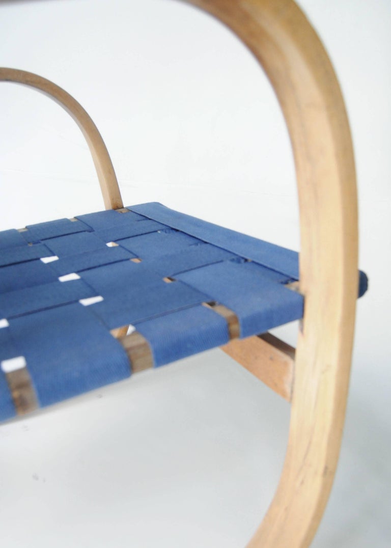 After Alvar Aalto Curved Blue Beige Birchwood Finnish Rocking Chair ...