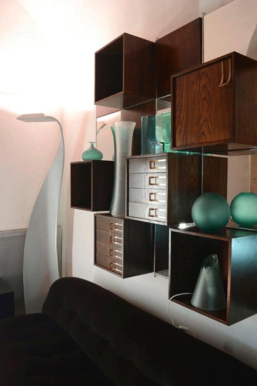 1970s Wall Unit Modular System in Oakwood with Drawers and Mirrors For ...